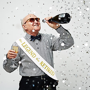The Legend Has Retired Sash – Elegant White and Gold Foil Legendary Sash for Both Women and Men & a Large Gold Safety Pin. Perfect for Retirement Parties by JPACO