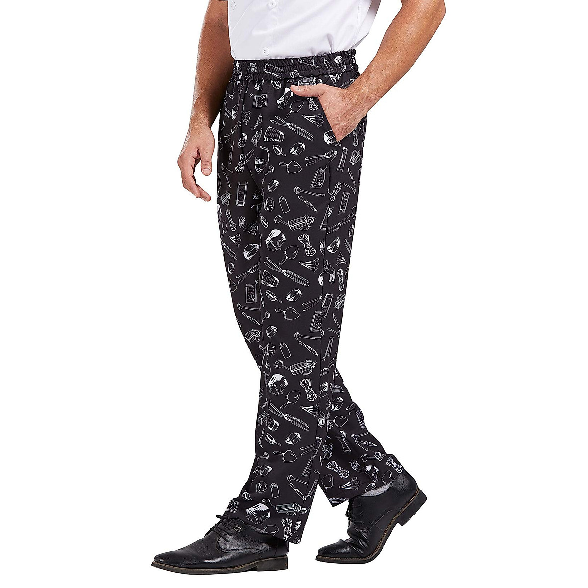 Nanxson Men's Baggy Chef Pants, Printed Work Pants with Elastic Waist Restaurant Kitchen Uniforms CFM2013 (Printed, Large)