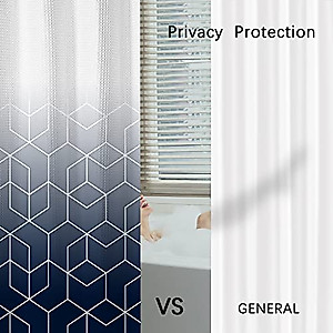 VEGA U Waffle Texture Shower Curtain for Bathroom, Geometry Themed with Small Polka Dot Design Bath Decor with Hooks, 72x72 Inch (Navy Blue)
