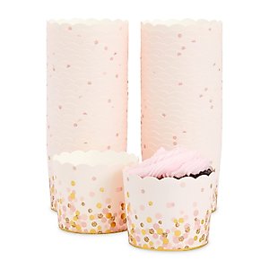 50 Pack Pink and Gold Polka Dot Cupcake Liners Wrappers, Muffin Paper Baking Cup for Wedding & Birthday