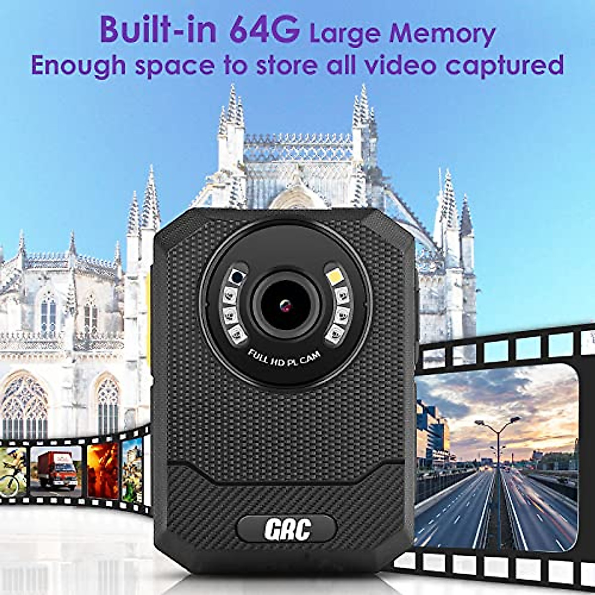 GRC 1440P Police Body Camera with Audio, 64GB Memory, Night Vision,2 Inch Display,Portable Waterproof Body Worn Camera,Premium Body Cam for Law Enforcement Recorder,Personal Use