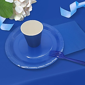 Severs 25 Guests Blue Party Supplies Set Include 9-inch Blue Paper Plates Cups Blue Napkins and Tablecloth,Blue Disposable Dessert Plates for Wedding Birthday