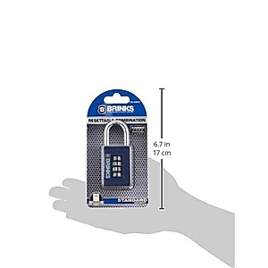 BRINKS - 40mm 4-Dial Resettable Sports Padlock - Zinc Die-Cast Body with Chrome Plated Shackle, Navy