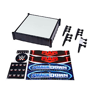 Mattel WWE Superstar Ring, 14 inches with Spring-Loaded Mat, 4 Event Apron Stickers & Pro-Tension Ropes for WWE 6-inch Action Figures
