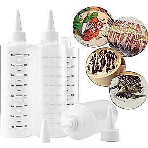 8-Ounce Plastic Squeeze Bottles with Graduated Measurements (8-Pack); Great for Kitchen, Portion Control, Condiments, Cosmetic Use & Crafts