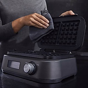 Calphalon Intellicrisp Belgian Waffle Maker with LED Display Timer and Ceramic Cooking Plates, Makes 2 Waffles, Dark Stainless Steel