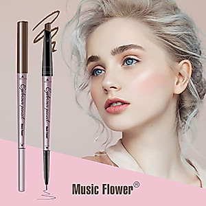 Music Flower Eyebrow Pencil Double Ended, Waterproof Natural Brow Enhancing Pen, Long lasting Eye Makeup, Pack of 1, Light Brown