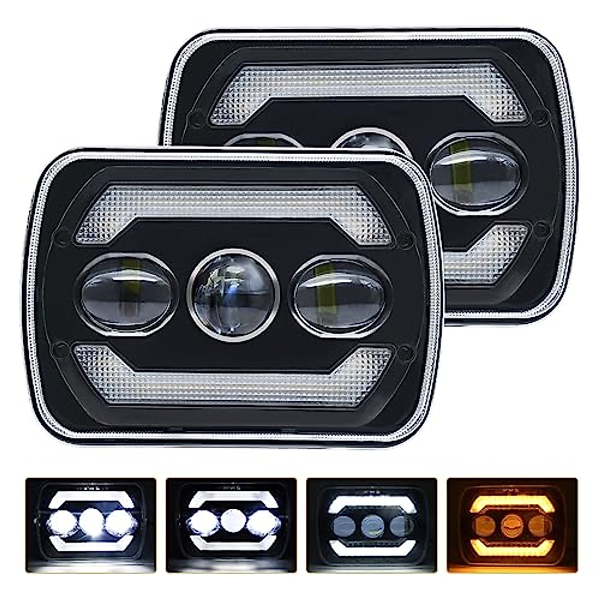 7x6 5x7 LED Headlights,120W Rectangular Headlight with w/DRL Turn Signal Hi/Low Sealed Beam H6054,Headlamps Compatible with Jeep Cherokee XJ Wrangler YJ Ford Chevy GMC Toyota Nissan
