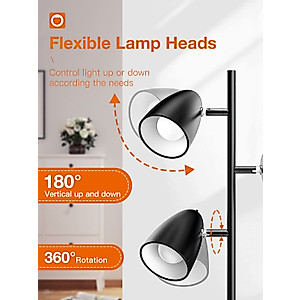 addlon Tree Floor Lamp with 3 Adjustable Rotating Lights and Matching LED Bulbs, Standing Tall Pole Lamps for Living Room, Bedroom, Home, Office - UL Listed, Black