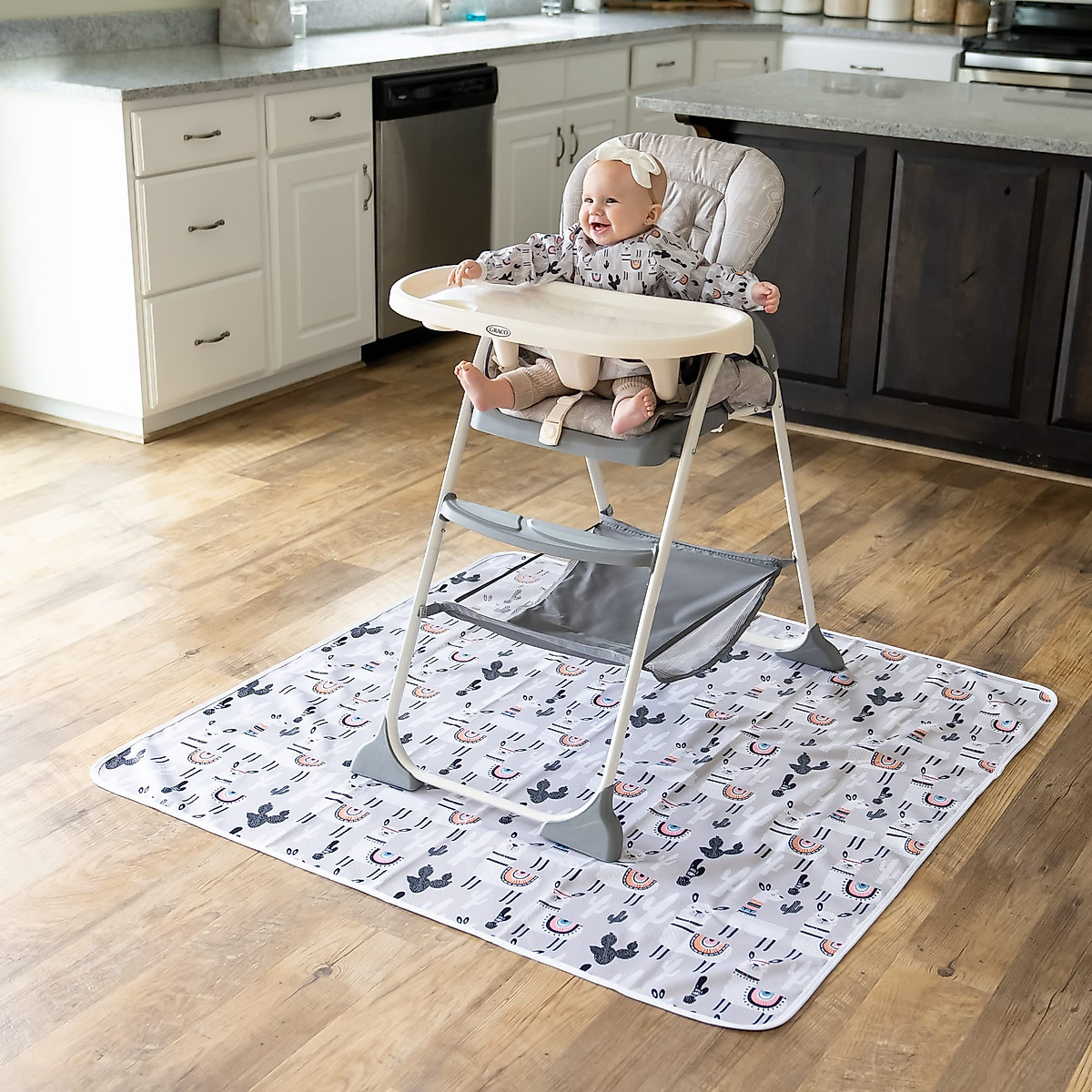 BABYBOET Splat Mat for Baby – Under High Chair Floor Mat Protects Wood, Vinyl and Carpet from Spills – Waterproof 4 Layer Baby Mat Bundle with Waterproof Matching Smock (51” x 51”)