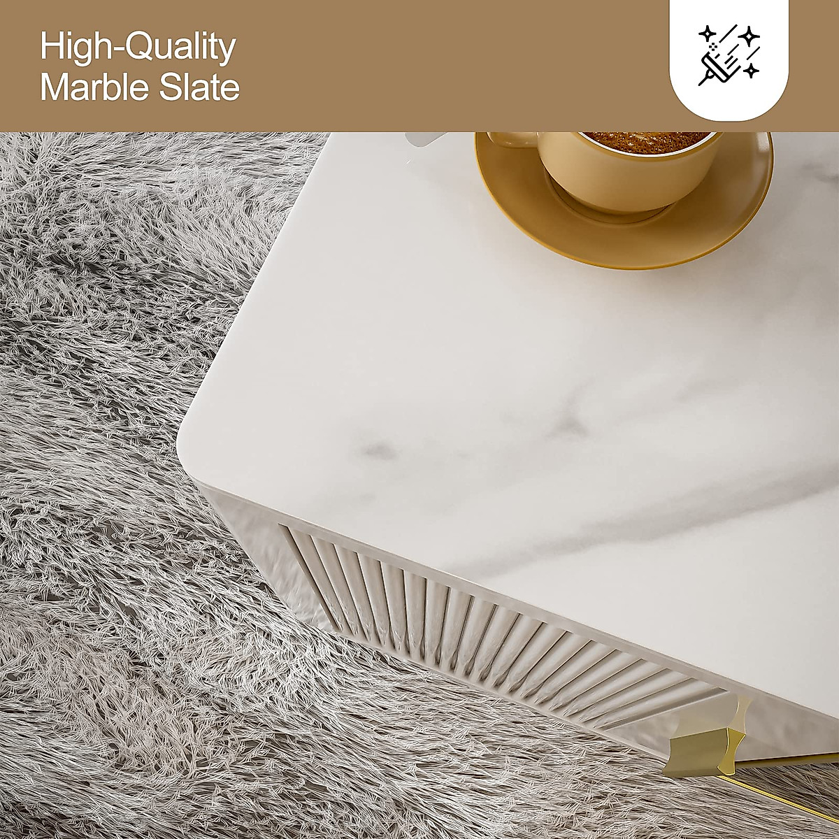 IKIFLY Modern Slate Coffee Table with 16 Colors LED Lights and Glass Doors, Durable Rectangle Design End Table for Living Room Bedroom