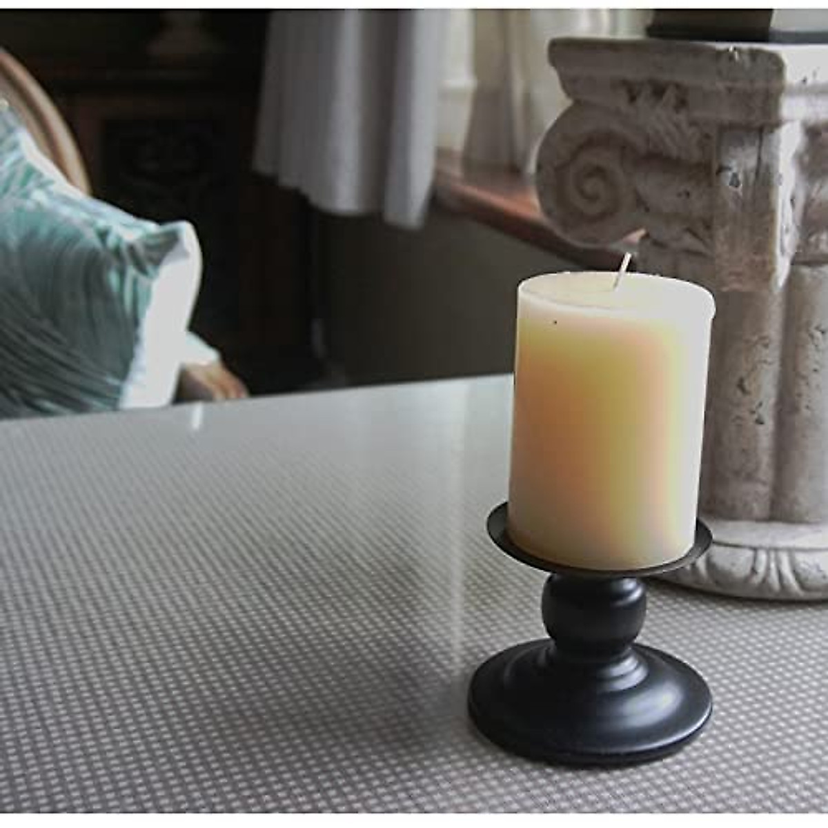 Young&L 2 Pcs Matte Black Candle Holders，Metal Decorative Candle Holders Ideal for Pillar Candles，Bedroom Living Room Fireplace,Wedding Decor, Home Decor Gifts Retro Candleholder