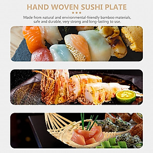 MAGICLULU Wooden Sushi Boat Serving Tray Wicker Woven Snack Baskets Flatware Drain Display Baskets Fruit Vegetable Holder Weaving Cutlery Organizer for Home Kitchen