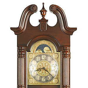 Howard Miller Maxwell Wall Clock 620-226 – Windsor Cherry Finish, Swan Neck Pediment, Vintage Home Décor, Brass Finished Pendulum, Quartz Dual-Chime Movement