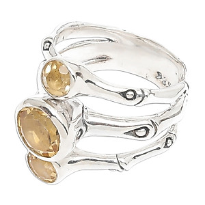 NOVICA Artisan Handmade Citrine Multistone Ring Sterling Silver Indonesia Yellow Cocktail Spicy Mustard Primrose Leaf Tree Birthstone [ring Front 0.8 in L x 0.4 in W x 0.4 in H Band Width 7 mm W] '