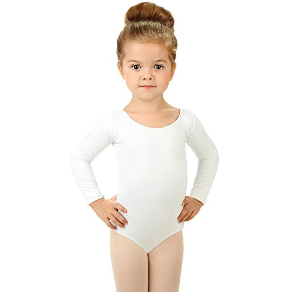 Elowel Girls' Team Basics Long Sleeve Leotard White (size 2-4)