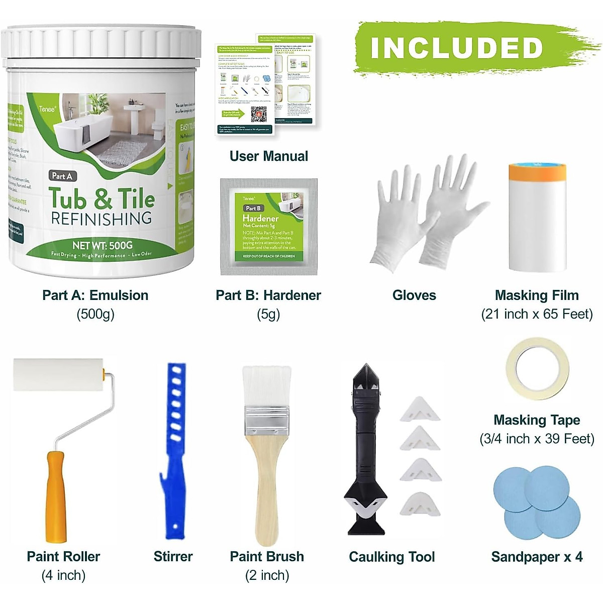 DIY Sink Bathtub Reglaze Kit White, Water Based Tub and Tile Refinishing Kit Easy to Use, Tile Paint Kit Low Odor Bathtub Refinishing Paint for Bathroom Kitchen Porcelain Fiberglass