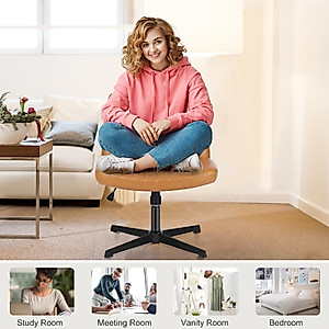 Sweetcrispy Cross Legged Office Chair, Criss Cross Chair Armless Wide Desk Chair No Wheels, Adjustable Swivel Home Office Vanity Chair