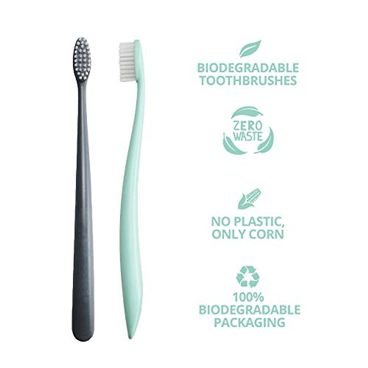 The Natural Family Co. Bio Toothbrush, Soft Nylon Bristles with Non GMO Cornstarch Handles, Plastic Free Packaging and Rivermint and Monsoon Mist Twin Pack