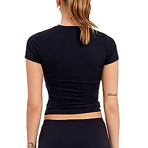 Suagox Women's Y2k Crop Tops Cute Kawaii Short Long Sleeve Grunge T-Shirts Teen Girls Graphic Letter Print Baby Tees (Cat/Black, S)