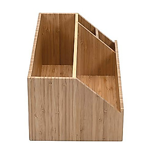 MobileVision Bamboo Desktop All-In-One Organizer for File Folders, Notepads, Pens, Stationary Items, Small Electronics and more