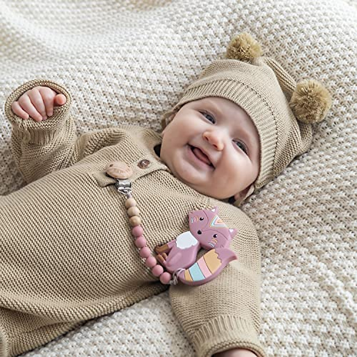 SAMiGO Pacifier Clips for Baby Girls Pacifier Holders Silicone Paci Binky Clips - 2 Pack