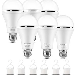 TFOI Rechargeable Emergency LED Light Bulbs for Home Power Failure Listed Battery Operated Light Bulb Power Outage Camping Reading Lighting Hurricane 12W 800LM E26 6 Pk (Daylight)