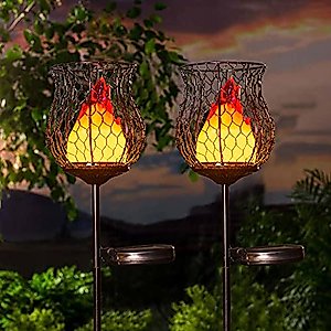 Hapjoy Torch Solar Garden Lights Outsides 2 Pack Pathyway Solar Stakes Flame Lanterns Outdoor Waterproof Garden Decor LED Flickering Light Decorations for Yard, Patio or Lawn