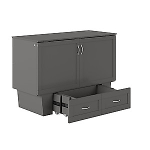 AFI Monroe Full Size Murphy Bed Chest with Mattress, Storage, & Built-in Charger in Grey