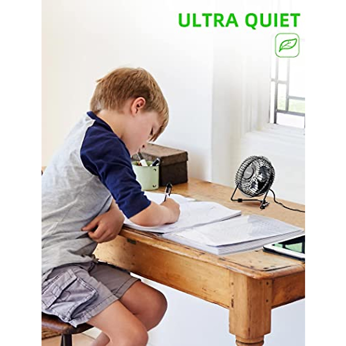 xasla 4 Inch Small USB Desk Fan, Mini Quiet Fan with Metal Construction & Strong Airflow & 360°Adjustable Tilt Angle, Personal Cooling Fan for Desktop Office (Black)…