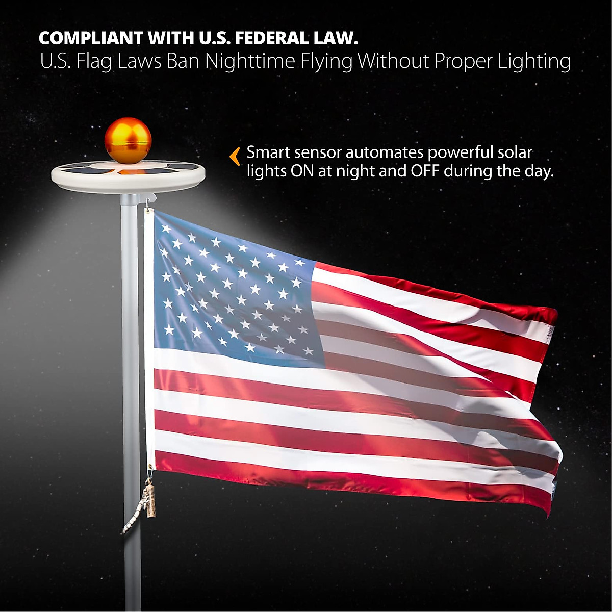 Flag Pole Light Solar Powered - Waterproof & Weatherproof Energy Saving Solar Flag Pole Lights for up to 30 Ft Poles -Flag Pole Solar light top Top Mount Dusk to Dawn 26 LED Flag Light