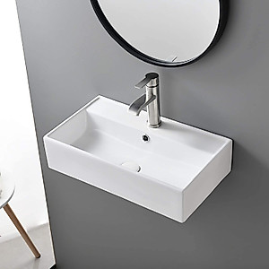 SHACO Contemporary 21" X 12" Porcelain Ceramic Wall Mounted Bathroom Vessel Sink, Rectangular One Hole Bowl Laundry Half Bath Small Bathroom Sink