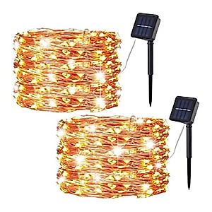 Solar String Lights Outdoor 2 Pack 100 LED 33ft IP65 Waterproof Solar Fairy Lights, 8 Modes Solar Powered String Lights for Porch Balcony Garden Patio Wedding Party Christmas Decoration (Warm White)