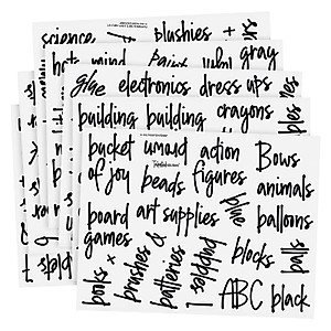 Talented Kitchen 147 Playroom Organization and Storage Labels for Toy Bins, Preprinted Black Script on Clear Vinyl Stickers for Crafts, Canisters, Baskets, and Closet (Water Resistant)