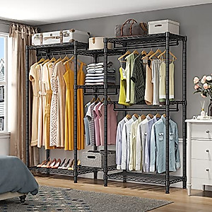 VIPEK V6 Wire Garment Rack Heavy Duty Clothes Rack Metal Clothing Rack with Shelves, Freestanding Portable Wardrobe Closet Rack for Hanging Clothes 74.4" L x 17.7" W x 76.8" H, Max Load 780LBS, Black