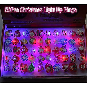 50PC Christmas Light Up Rings Party Favors for Kids, Glow In The Dark Christmas Party Supplies for Girls Boys, Christmas Stocking Goodie Bag Stuffers Fillers