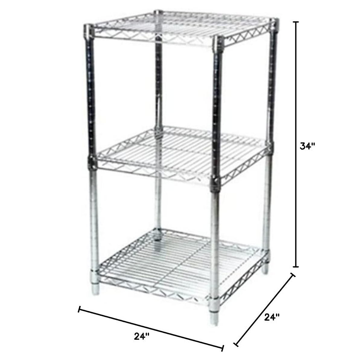Shelving Inc. 24" d x 24" w Chrome Wire Shelving with 3 Tier Shelves, Weight Capacity 800lbs Per Shelf