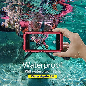 seacosmo Case for iPhone SE 2020, iPhone 7/8 Waterproof, Full Body Protective Shell with Built-in Screen Protector, Military Grade Rugged Heavy Duty Cover, Red