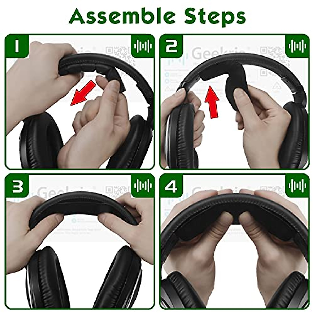 Geekria Earpad + Headband Compatible with Sennheiser HD598, HD598SE, HD598CS, HD515, HD555, HD595, HD518 Headphone Ear Pad + Headband/Ear Cushion + Headband Repair Parts Suit (Velour/Black)