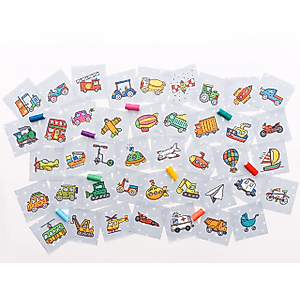Lalikul Fabric Transport & Vehicles, 100% Cotton Charm Packs, 42 Different Motifs, Fat Quarters, Ideal for Quilts, Sewing, Blankets, I Spy Games for Kids, 5" x 5" Squares.