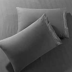Pure Bedding Bed Sheets - Full Sheet Set [6-Piece, Dark Grey] - Hotel Luxury 1800 Brushed Microfiber - Soft and Breathable - Deep Pocket Fitted Sheet, Flat Sheet, Pillow Cases