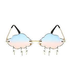 ENTHYI Cloud lightning Sunglasses for Women/Men Rimless Wave Glasses Eyewear for Party Rimless Sun glasses (blue/pink)