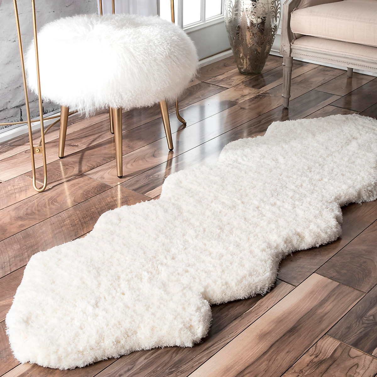 nuLOOM Hand Tufted Double Pelt Faux Sheepskin Runner Rug, 2' x 6', Natural, Rectangular, 1.35" Thick