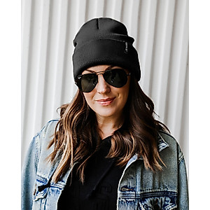 FURTALK Beanie,Soft Knit Warm Winter Hats for Women and Men,Acrylic Cuffed Beanies (One Size,Black)