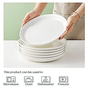 DOWAN Ceramic Dinner Plates Set of 6, 10.5 Inch White Dessert Plates, Porcelain Salad Appetizer Plates, Large Serving Plates for Kitchen Restaurant, Dishwasher & Microwave Safe