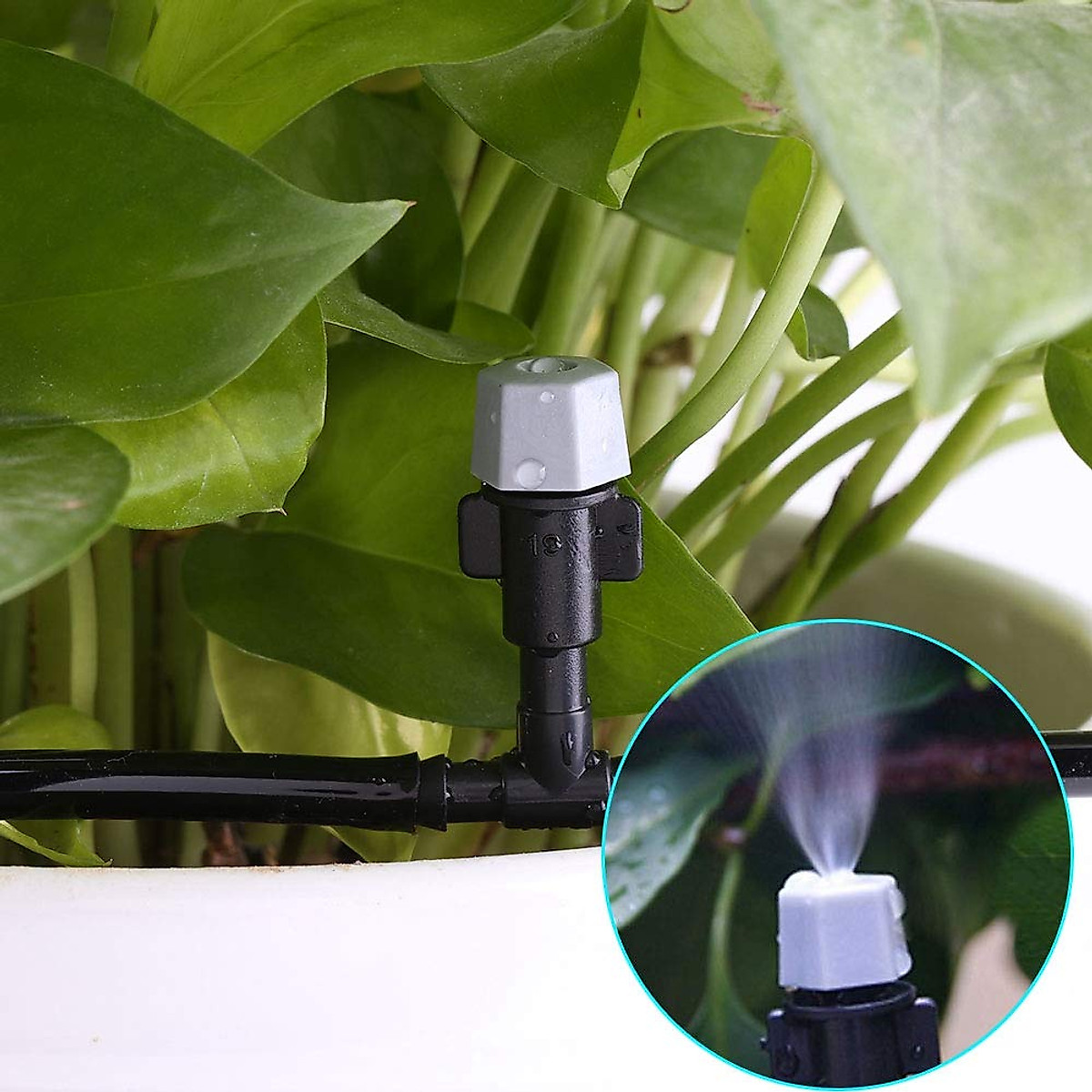 Misting Cooling System, Watering Tubing Misting Nozzle Sprinkler Faucet Adapter Outdoor Garden Greenhouse Drip Irrigation Kit(5M)