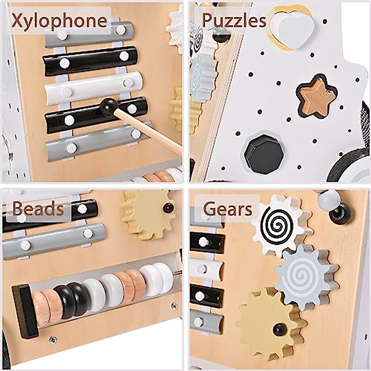 MARKVILLE Wooden Baby Walker with Wheels, Adjustable Baby Activity Center Walker Push and Pull Toy, Learning Walker for Baby Boys and Girls Natural Wood Toddler Toys Baby Gift Develops Motor Skills