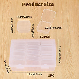 Small Clear Bead Storage Containers, Bead Organizers and Storage, 12 Pcs Mini Plastic Rectangle Cases Craft Storage with Hinged Lids for Nail DIY Craft Making Jewelry Screw, 2.17 x 2.17 x 0.79 Inch