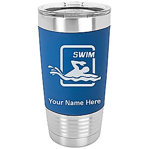 LaserGram 20oz Vacuum Insulated Tumbler Mug, Swimming, Personalized Engraving Included (Silicone Grip, Dark Blue)