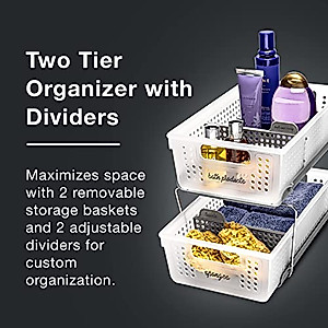 madesmart 2-Tier Organizer, Multi-Purpose Slide-Out Storage Baskets with Handles and Dividers, Frost
